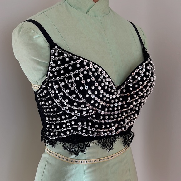 Windsor | Tops | Windsor Beaded And Sequined Black Lace Bustier | Poshmark